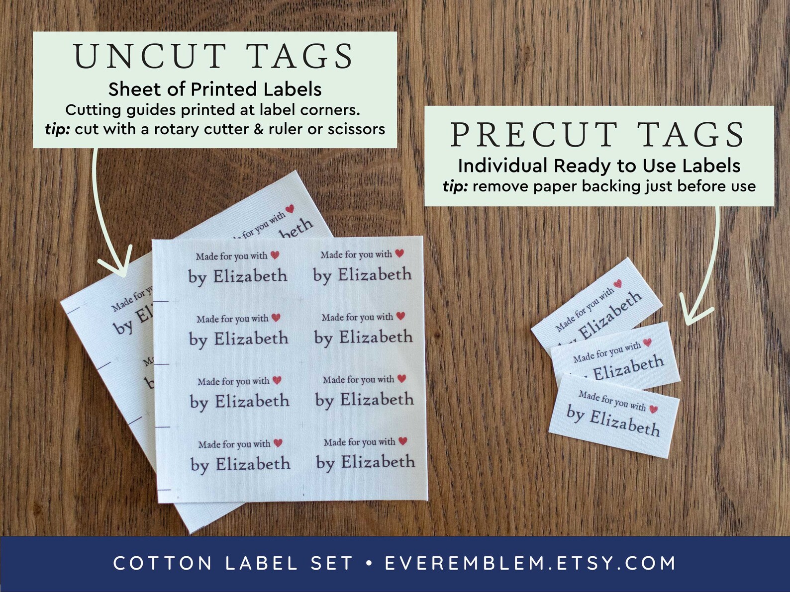 Your Logo on Cotton Tags, Print Your Image on a Label Set, Custom Iron ...