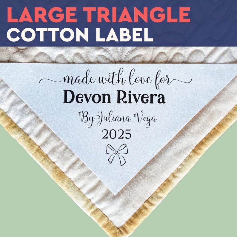 Custom Triangle Cotton Fabric Label - Personalized Corner Quilt Tag ...