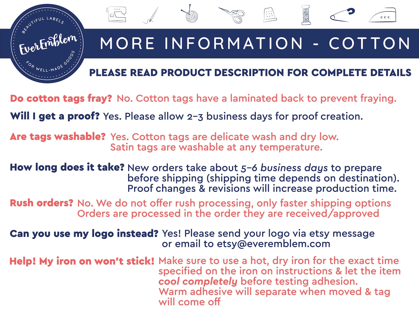 Your Logo on Cotton Tags, Print Your Image on a Label Set, Custom Iron ...