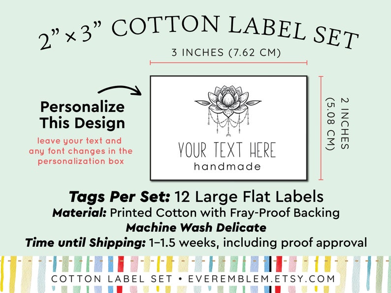 Set of 12 Cotton Labels Custom Cotton Tags Personalized - Etsy