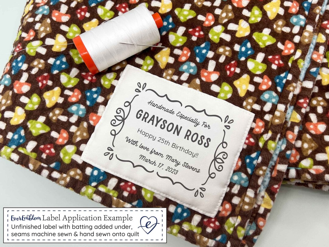Single Custom Printed Cotton Quilt Label - Personalized Cotton Label ...