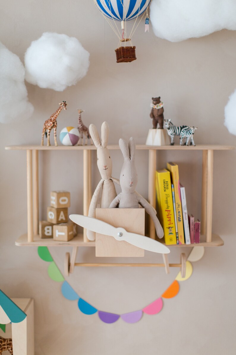 Airplane Shelf Natural Wood Children's Furniture Bookshelf Children's ...