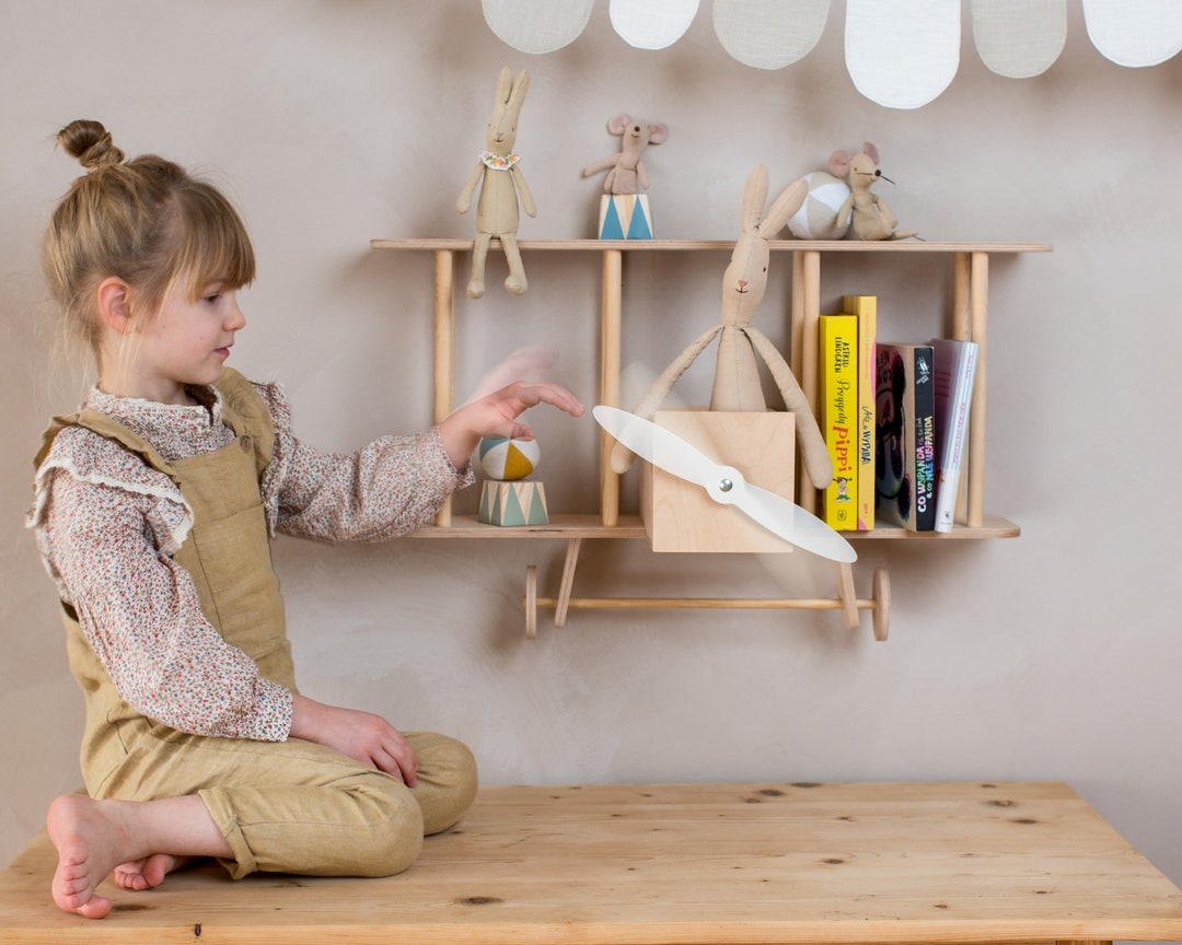 Airplane Shelf Natural Wood Children's Furniture Bookshelf Children's ...
