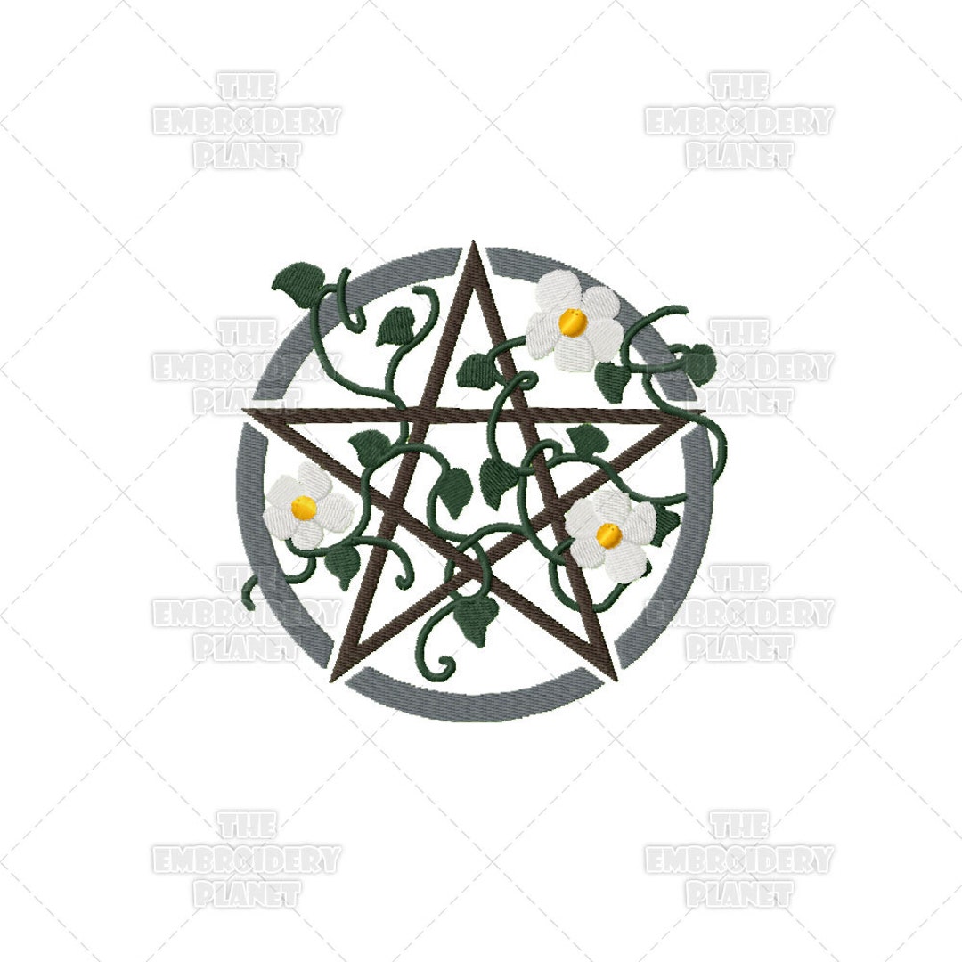 Floral Pentacle Machine Embroidery Design: Pagan Wiccan Symbol (instant ...