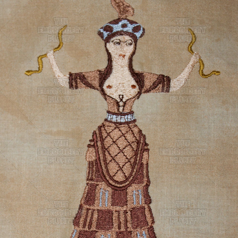 Minoan Snake Goddess Archeology Mythology History Machine Embroidery ...