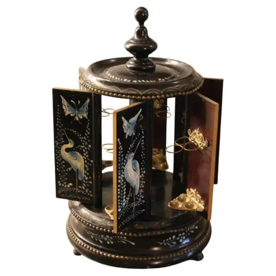 Black Carousel Cigar Box, Spinning Music Box With Hand Painted Blue ...