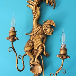 Opposing Pair of Wood Sconces Featuring Monkeys, Animals Decorated Wall ...