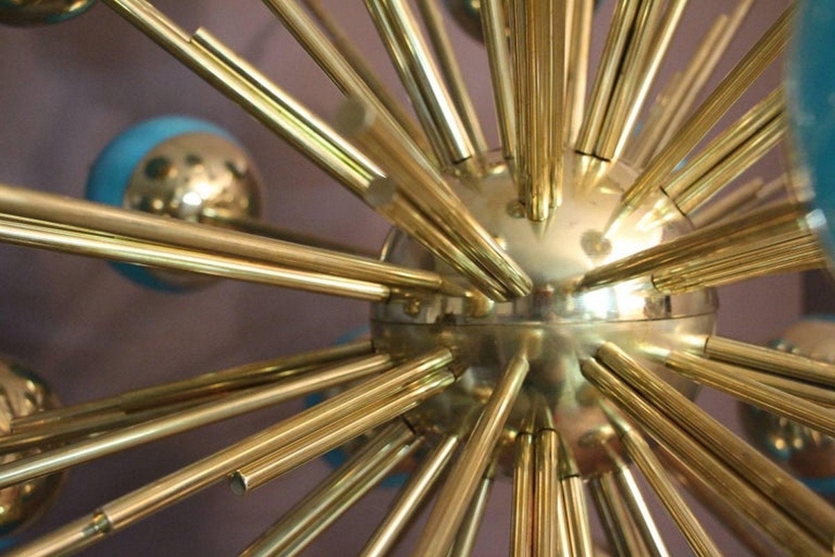 Sputnik Chandelier in Brass and Blue Glass Globes - Etsy