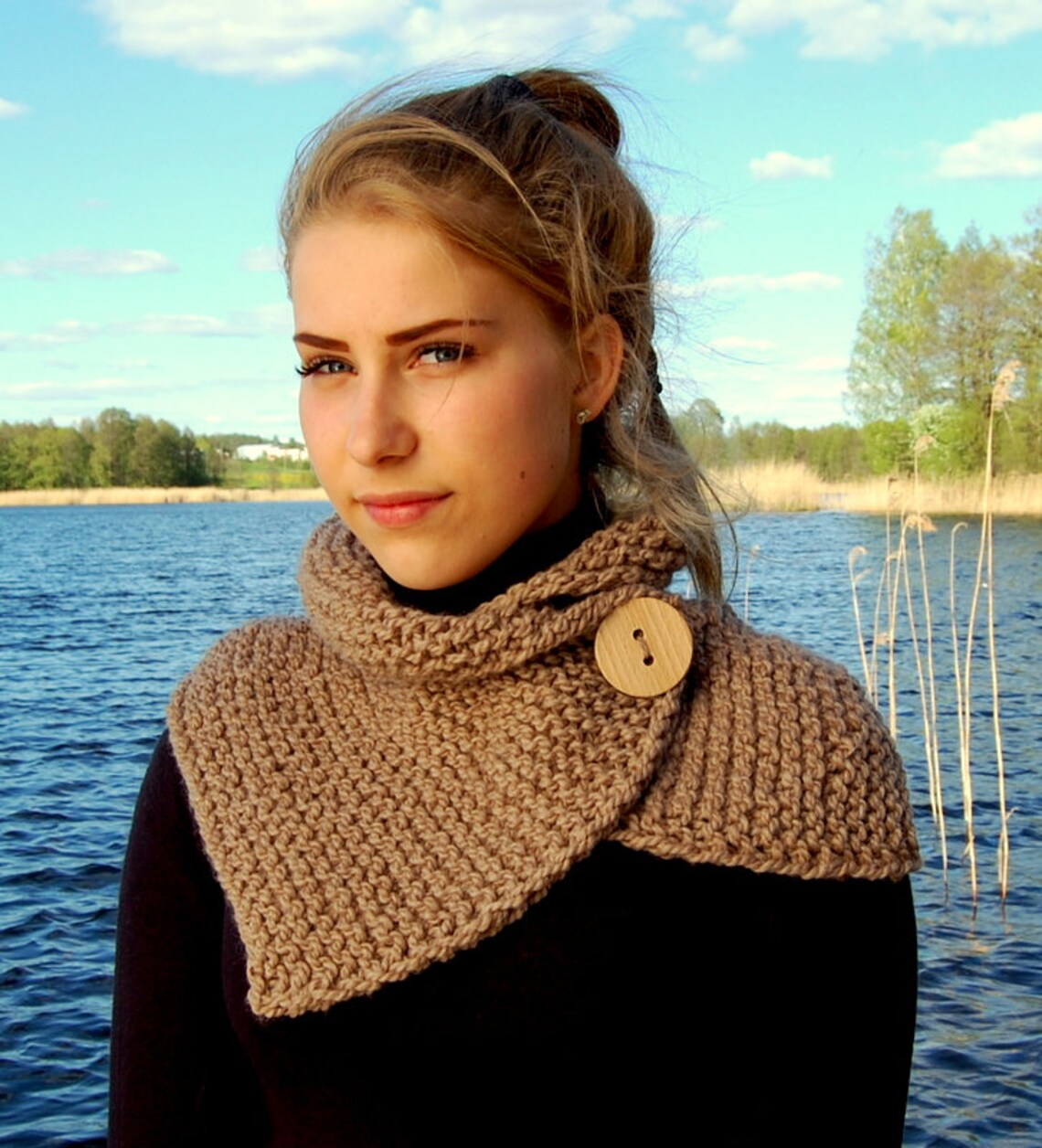 KNITTING PATTERN Button Cowl Scarf / Easy Scarf Pattern | Etsy