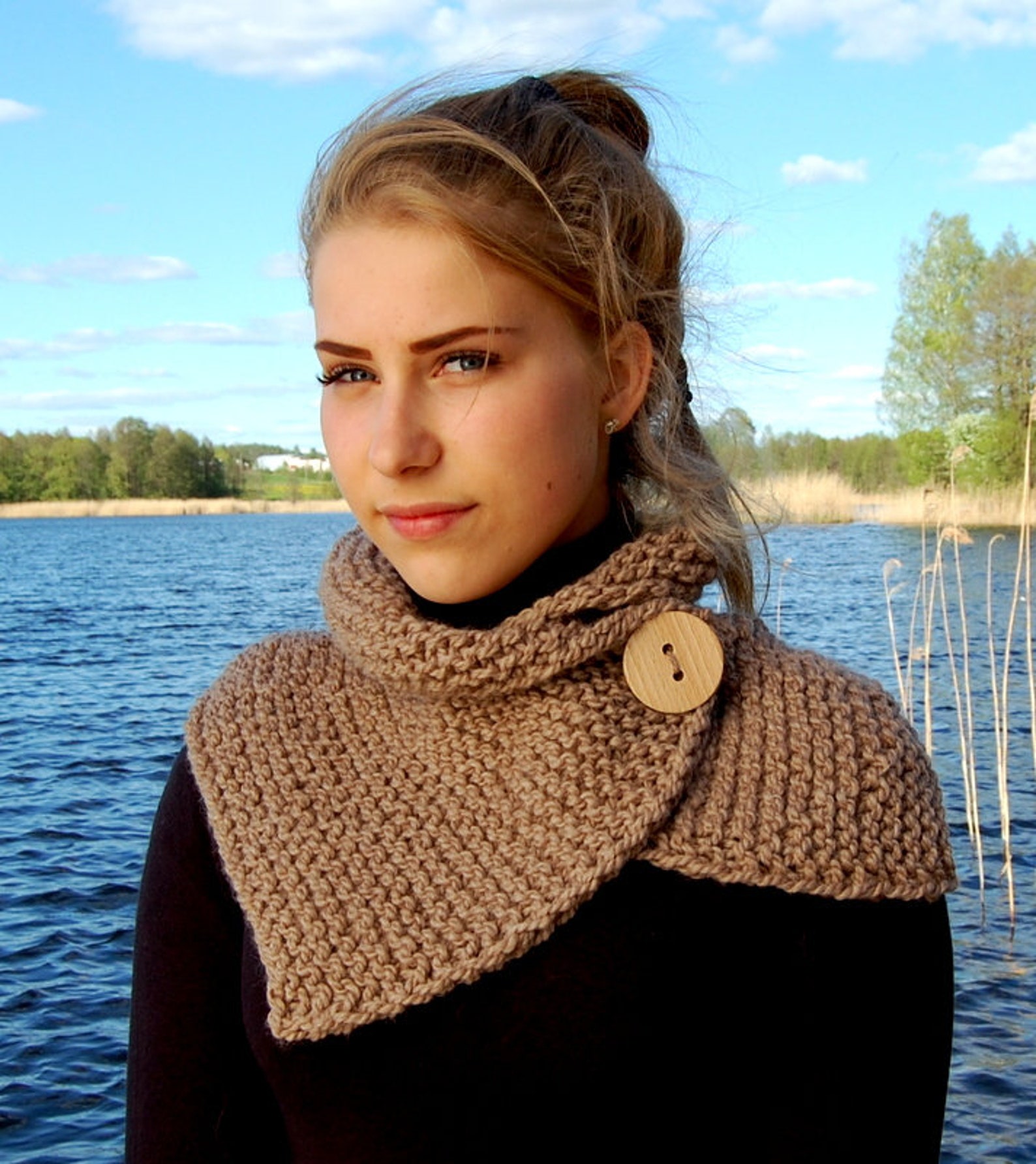 KNITTING PATTERN Button Cowl Scarf / Easy Scarf Pattern | Etsy