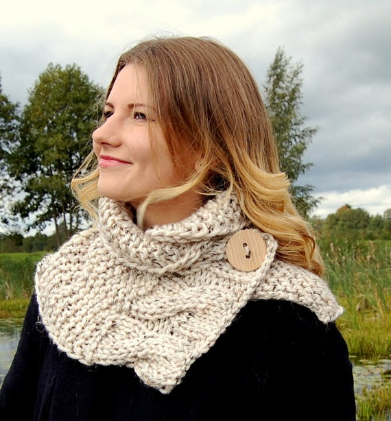 KNITTING PATTERN Cable Knit Button Cowl Pattern Scarf Wrap | Etsy