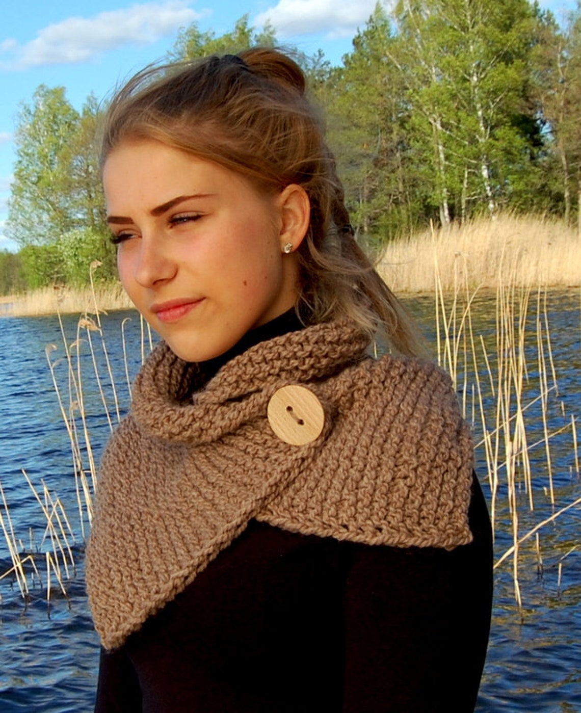 KNITTING PATTERN Button Cowl Scarf Easy Scarf Pattern - Etsy