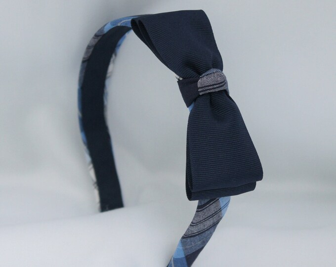 School Uniform Plaid Headband With Bow - Clear Blue Plaid - Etsy
