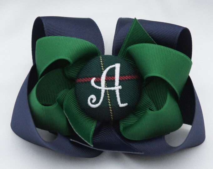 School Uniform Monogrammed Button Bow Hunter and Classic Navy - Etsy