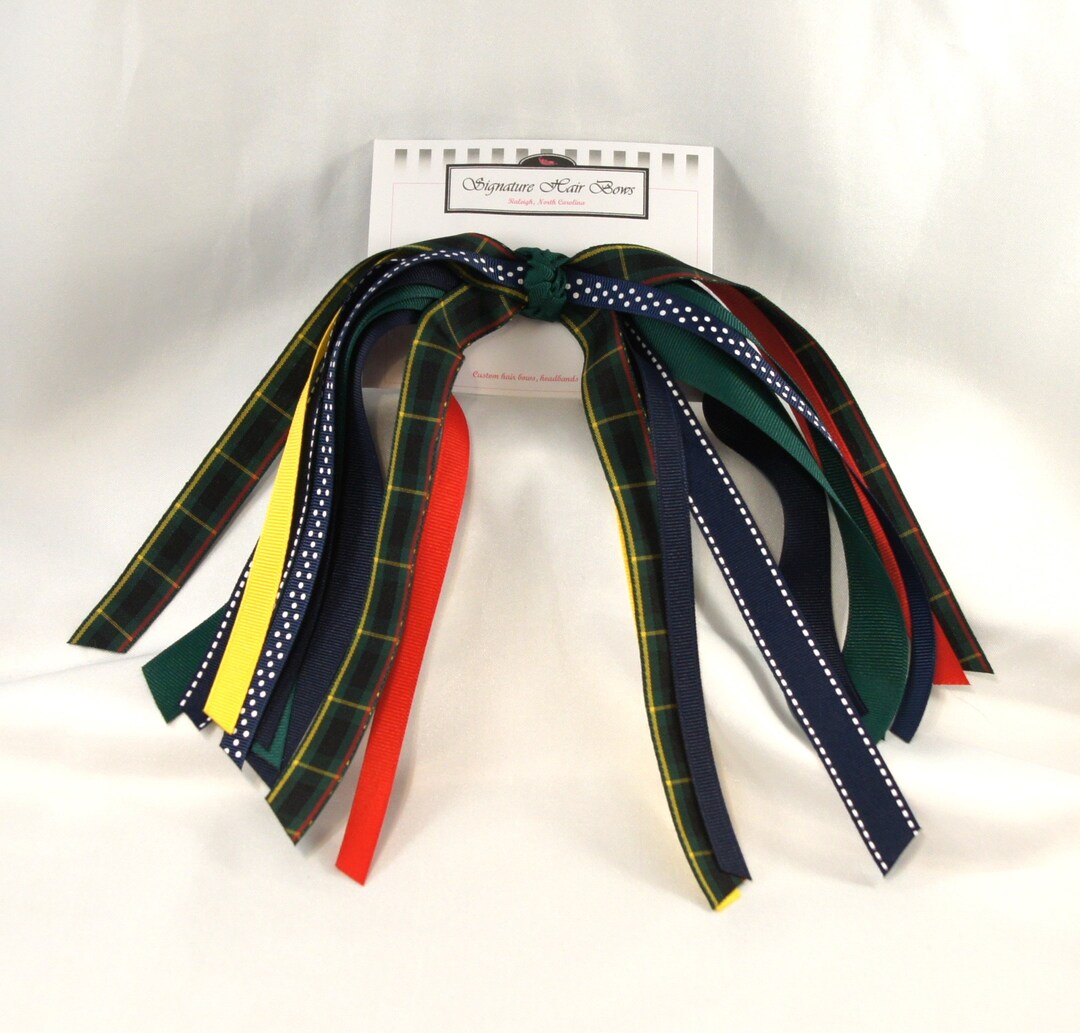 School Uniform Ponytail Streamers - Hunter Classic Navy Plaid - Etsy