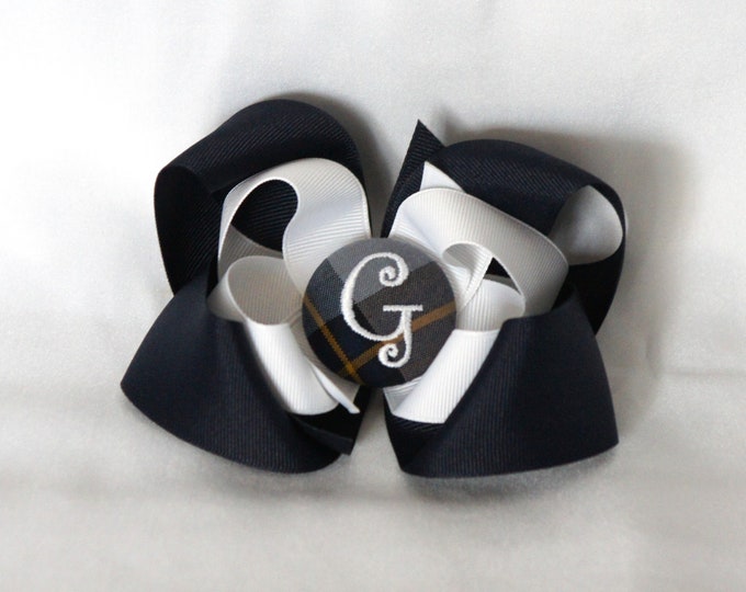 School Uniform Monogrammed Button Bow Classic Navy Plaid - Etsy