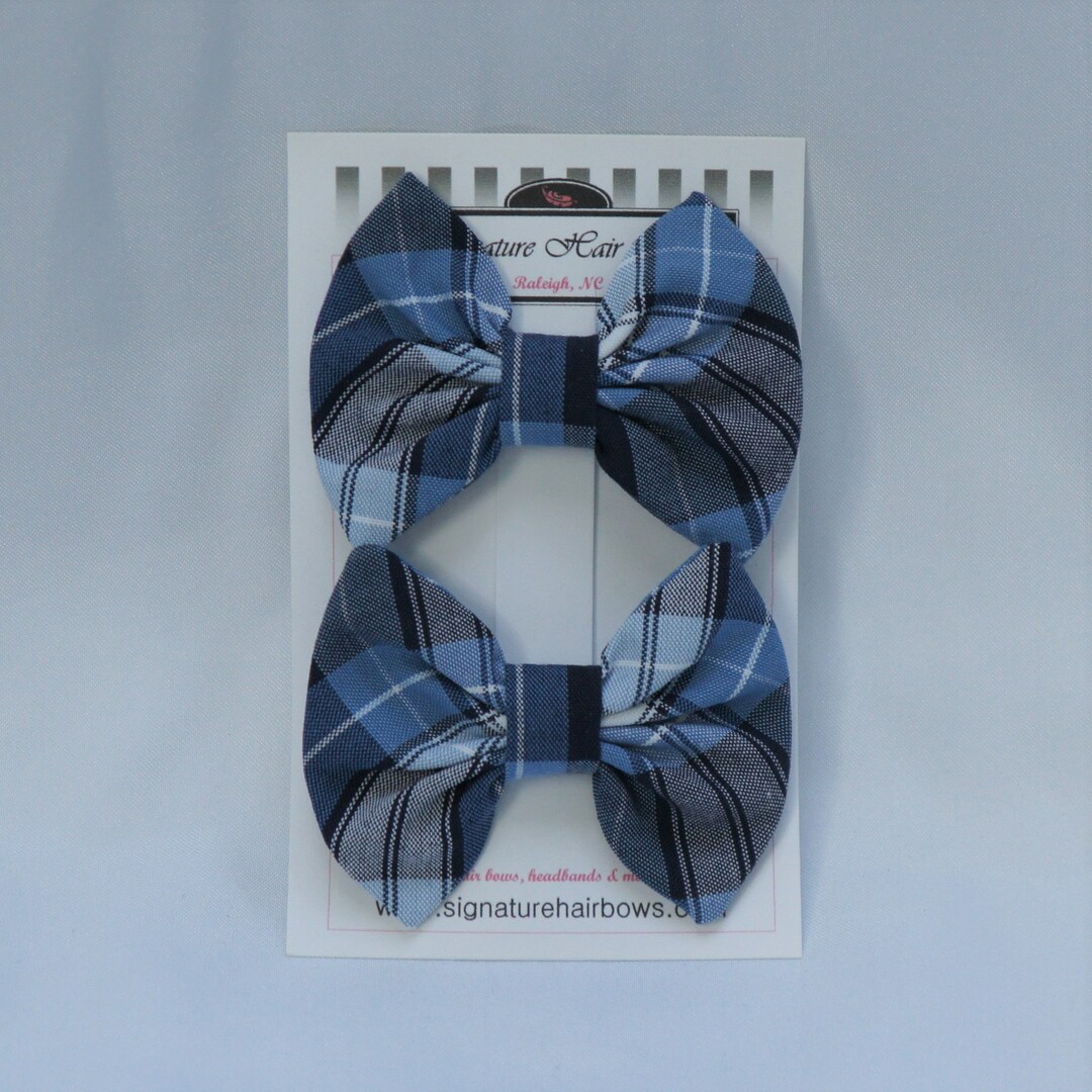 School Uniform Plaid Bow - Pigtail Mini Set - Clear Blue Plaid - Etsy