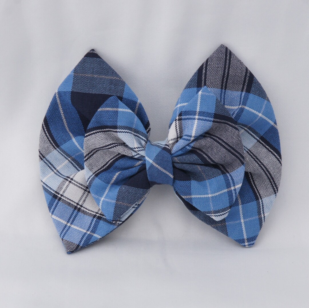 Double Layer School Uniform Plaid Bow - Clear Blue Plaid - Etsy