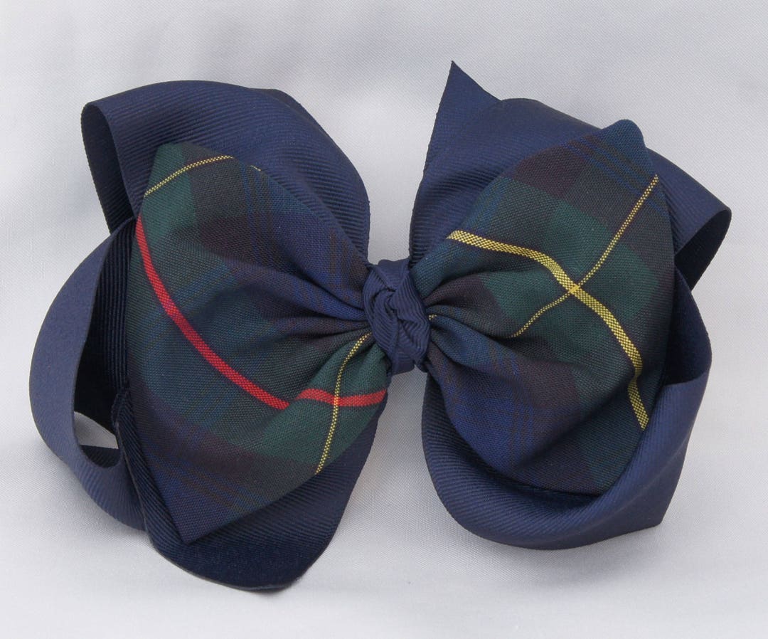 Southern Size School Uniform Hair Bow - Hunter/classic Navy Plaid - Etsy