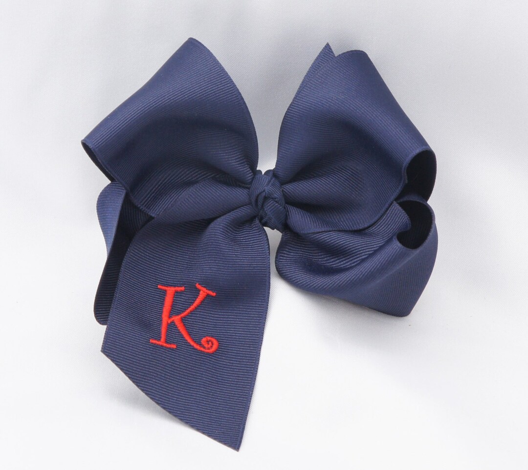 Southern Size Monogrammed School Uniform Hair Bow - Navy and Red - Etsy