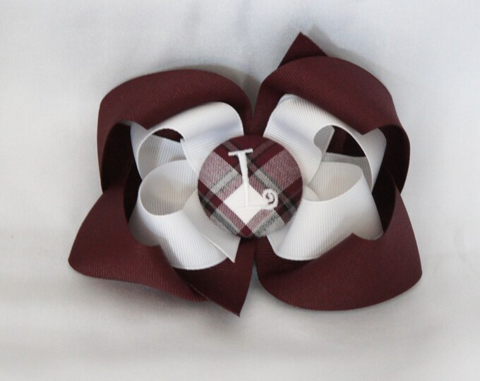 Monogrammed School Uniform Button Bow Maroon - Etsy