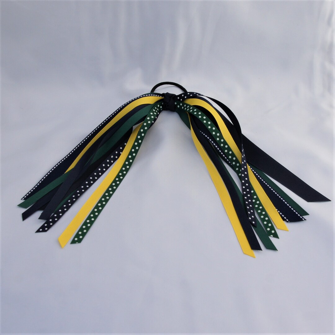 School Uniform Ponytail Streamers - Hunter, Navy and Yellow - Etsy