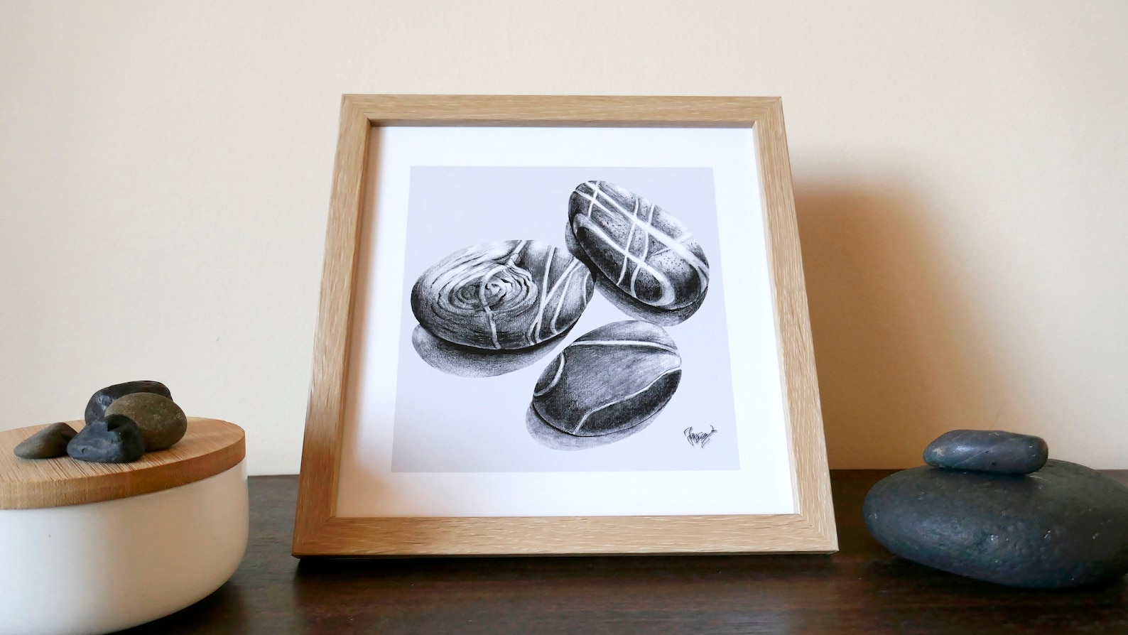 Hand Drawn Pebbles Art Print - Natural Stones Pencil Drawing Printed on ...
