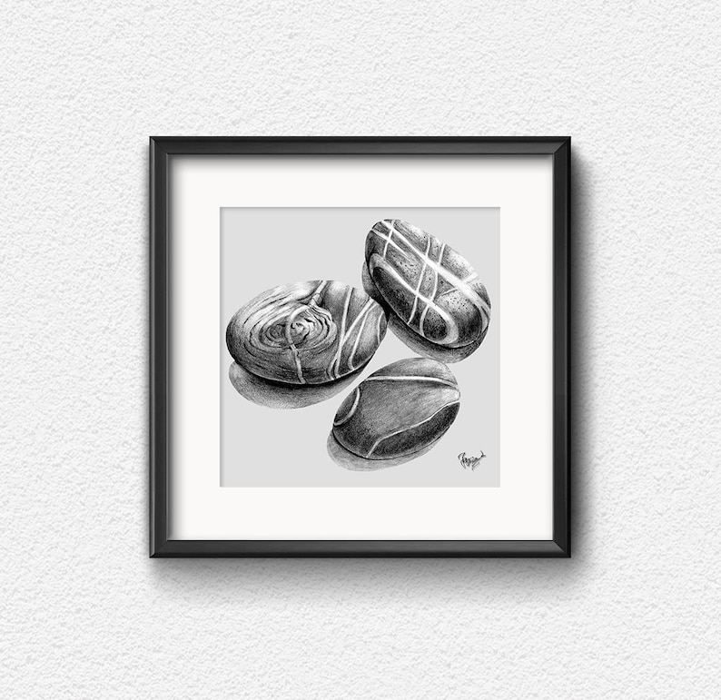 Hand drawn Pebbles Art print natural stones pencil drawing | Etsy