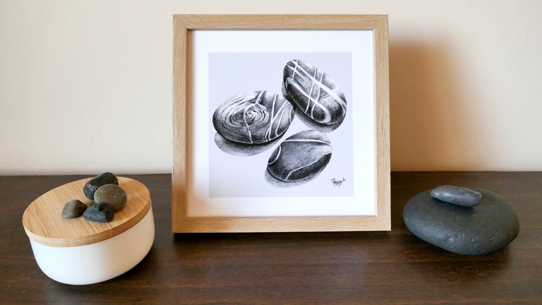 Hand Drawn Pebbles Art Print - Natural Stones Pencil Drawing Printed on ...