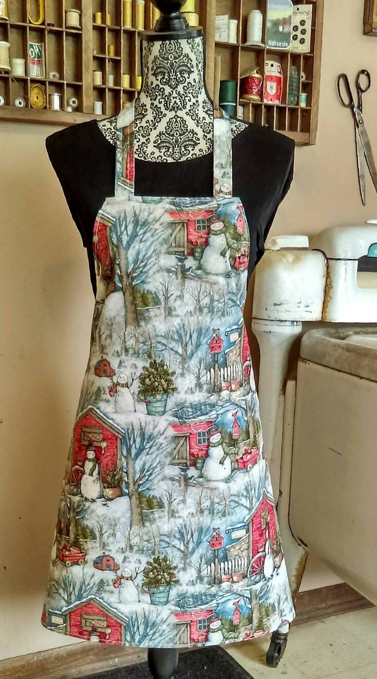 Snowman Apron-winter on the Farm - Etsy