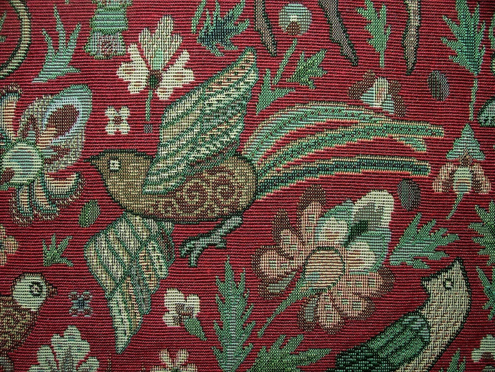 Red - Tudor Forest Tapestry Vintage Fabric - Curtain Upholstery ...