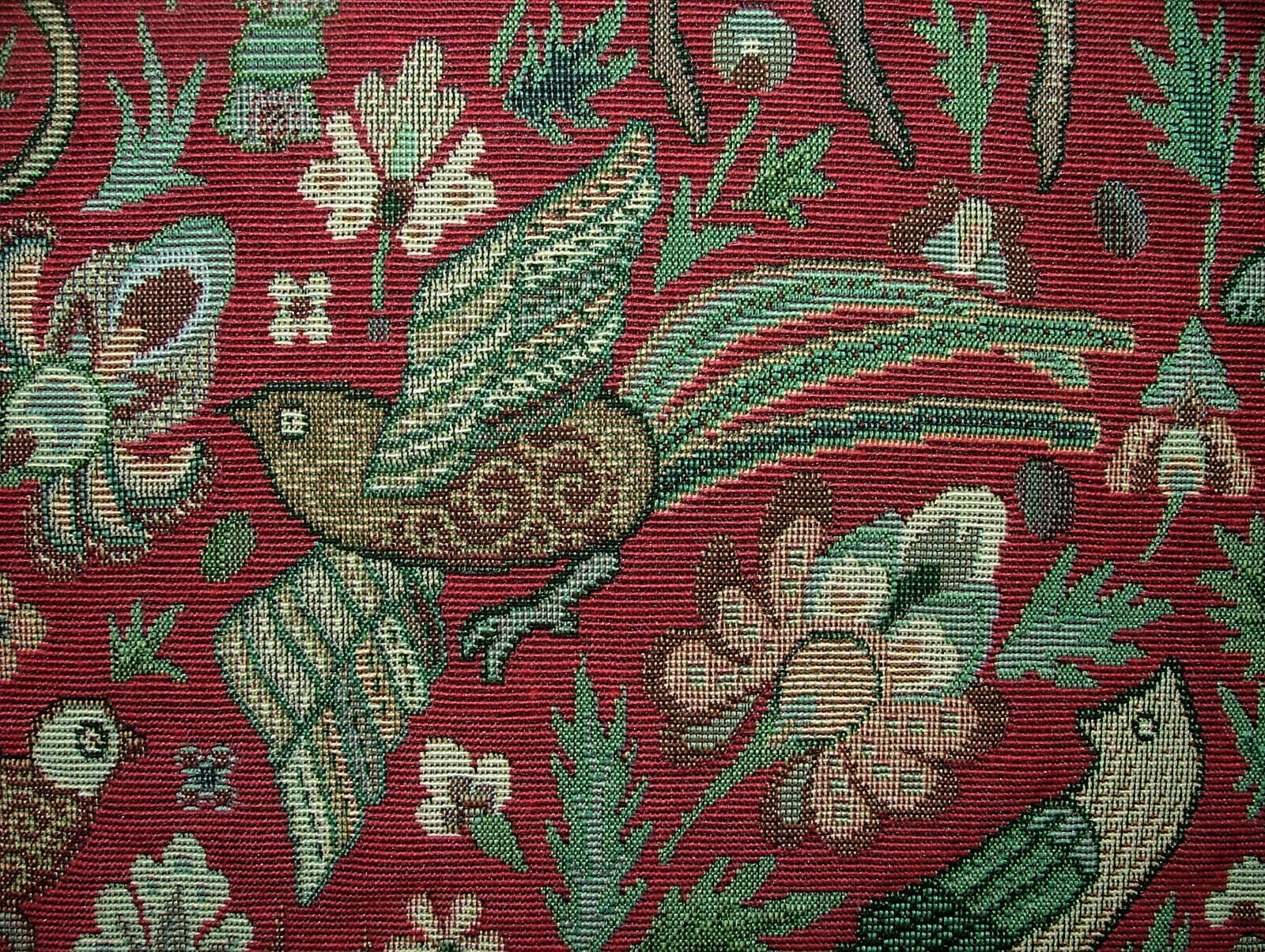 Red - Tudor Forest Tapestry Vintage Fabric - Curtain Upholstery ...