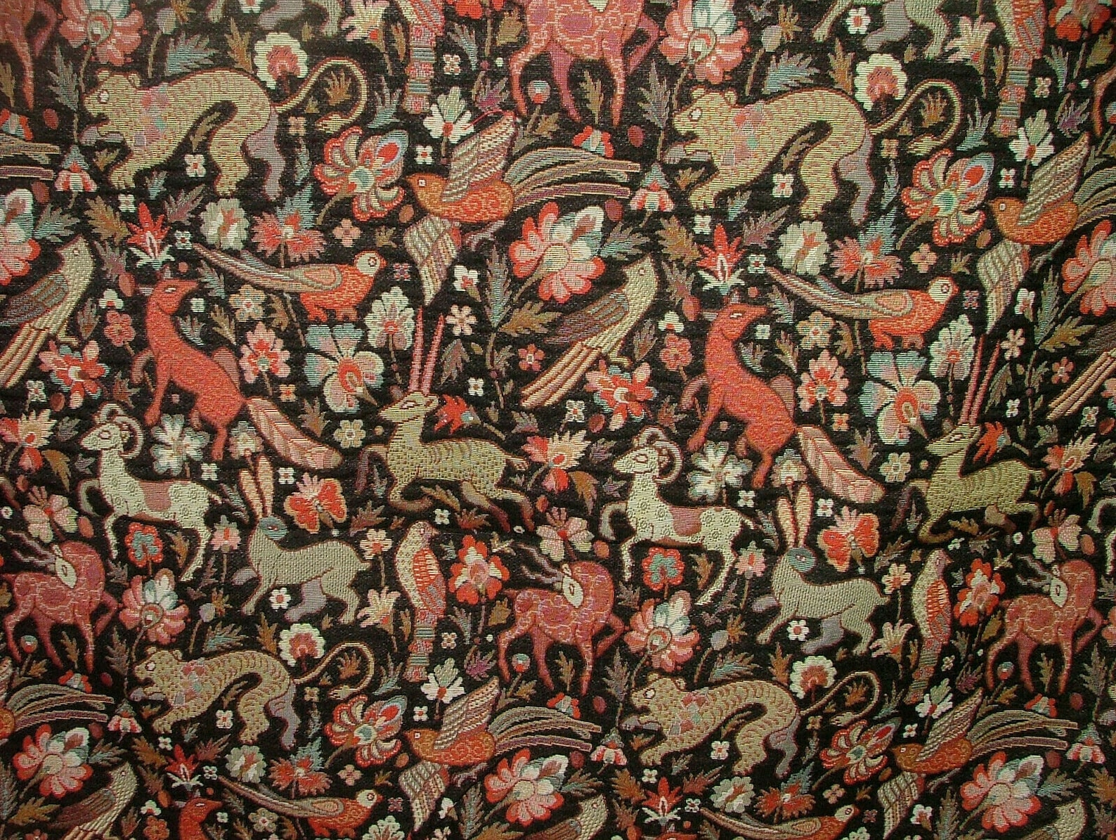 Black - Tudor Forest Tapestry Vintage Fabric - Curtain Upholstery ...