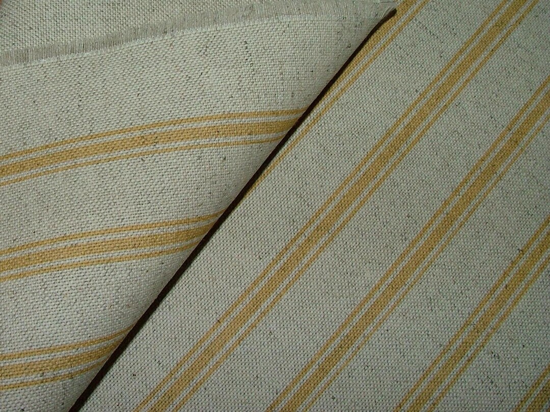 Provence Ticking Stripe Curtain Fabric Ochre Yellow Linen Blend Cushion ...