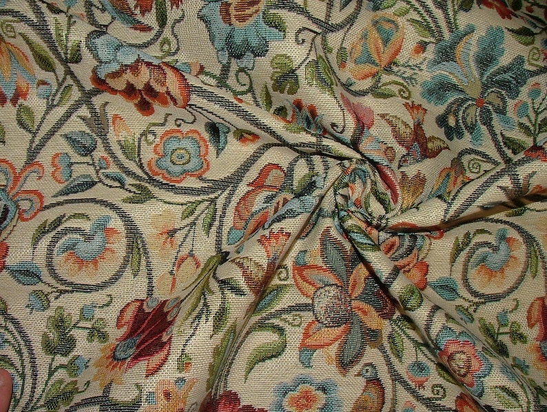 Jacobean Floral Tapestry Fabric Curtain Upholstery Cushion Soft ...