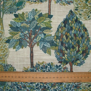 Foliage Fall Trees Teal Linen Blend Curtain Upholstery Cushion Blind ...