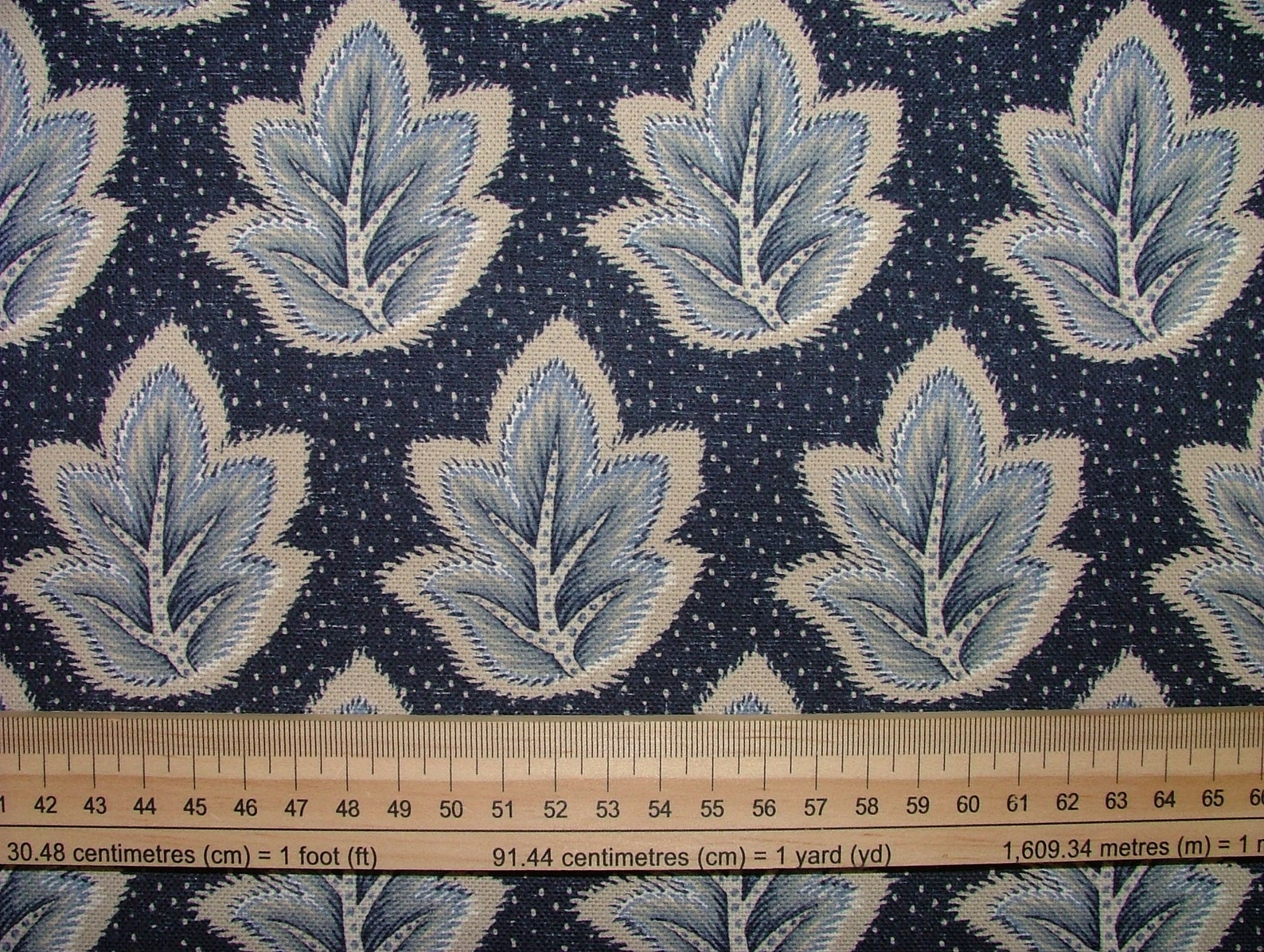 Sapphire Blue Foliage Fall Leaf 100% Cotton Fabric Curtain Cushion ...