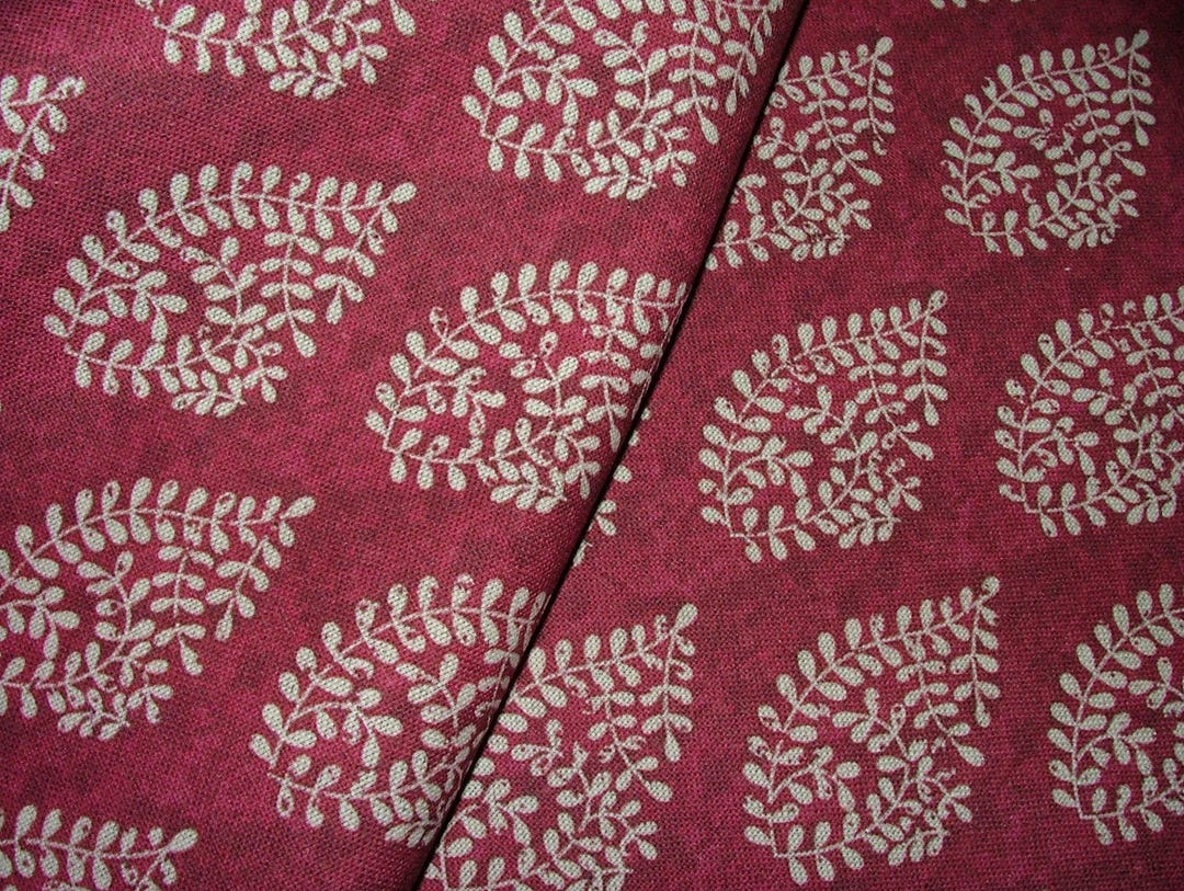 Provence Spring Leaf Curtain Fabric Ruby Red Linen Blend Cushion ...