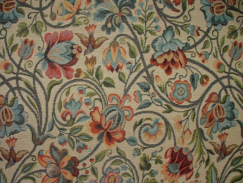 Jacobean Floral Tapestry Fabric Curtain Upholstery Cushion Soft ...