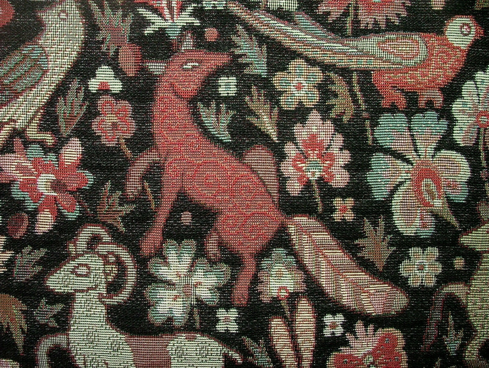 Black - Tudor Forest Tapestry Vintage Fabric - Curtain Upholstery ...