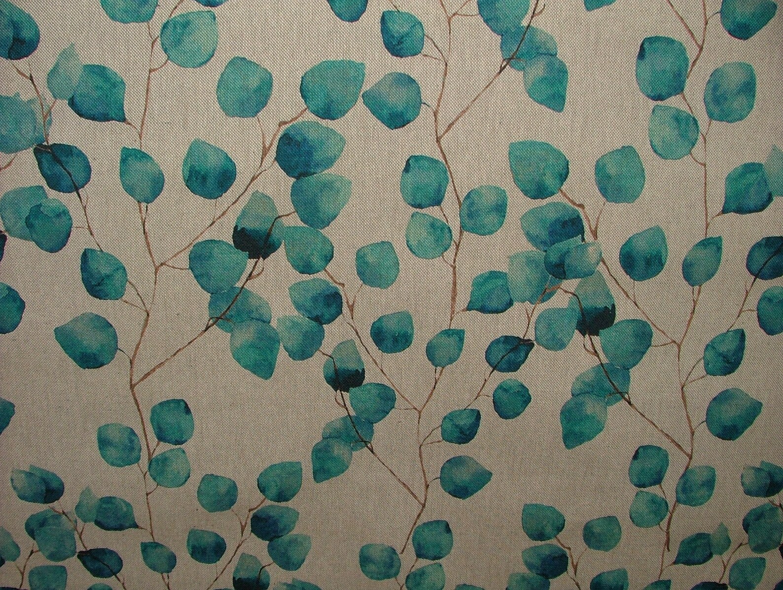 Eucalyptus Tree Leaf Teal Linen Cotton Fabric Curtain Cushion ...