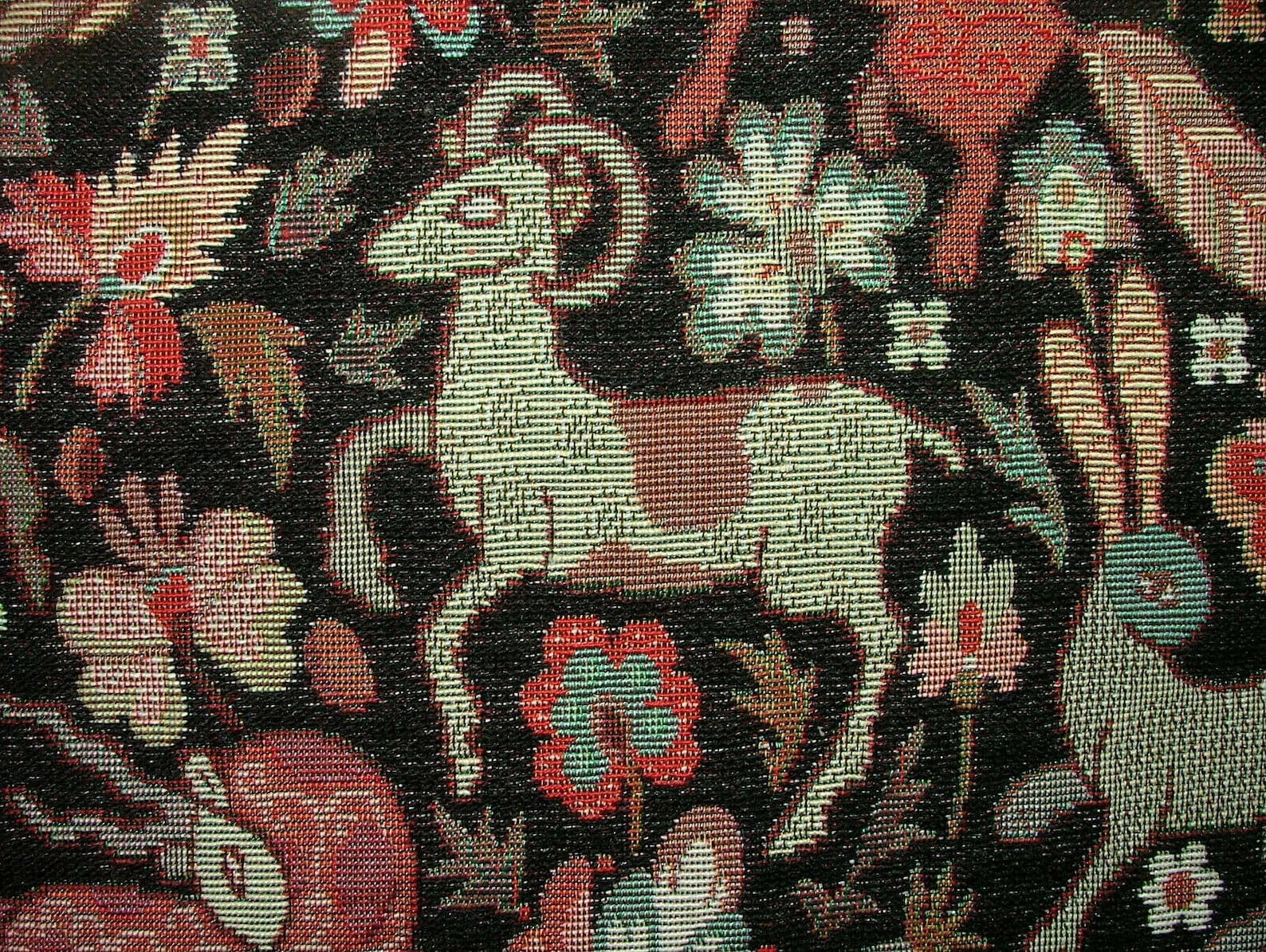 Black - Tudor Forest Tapestry Vintage Fabric - Curtain Upholstery ...