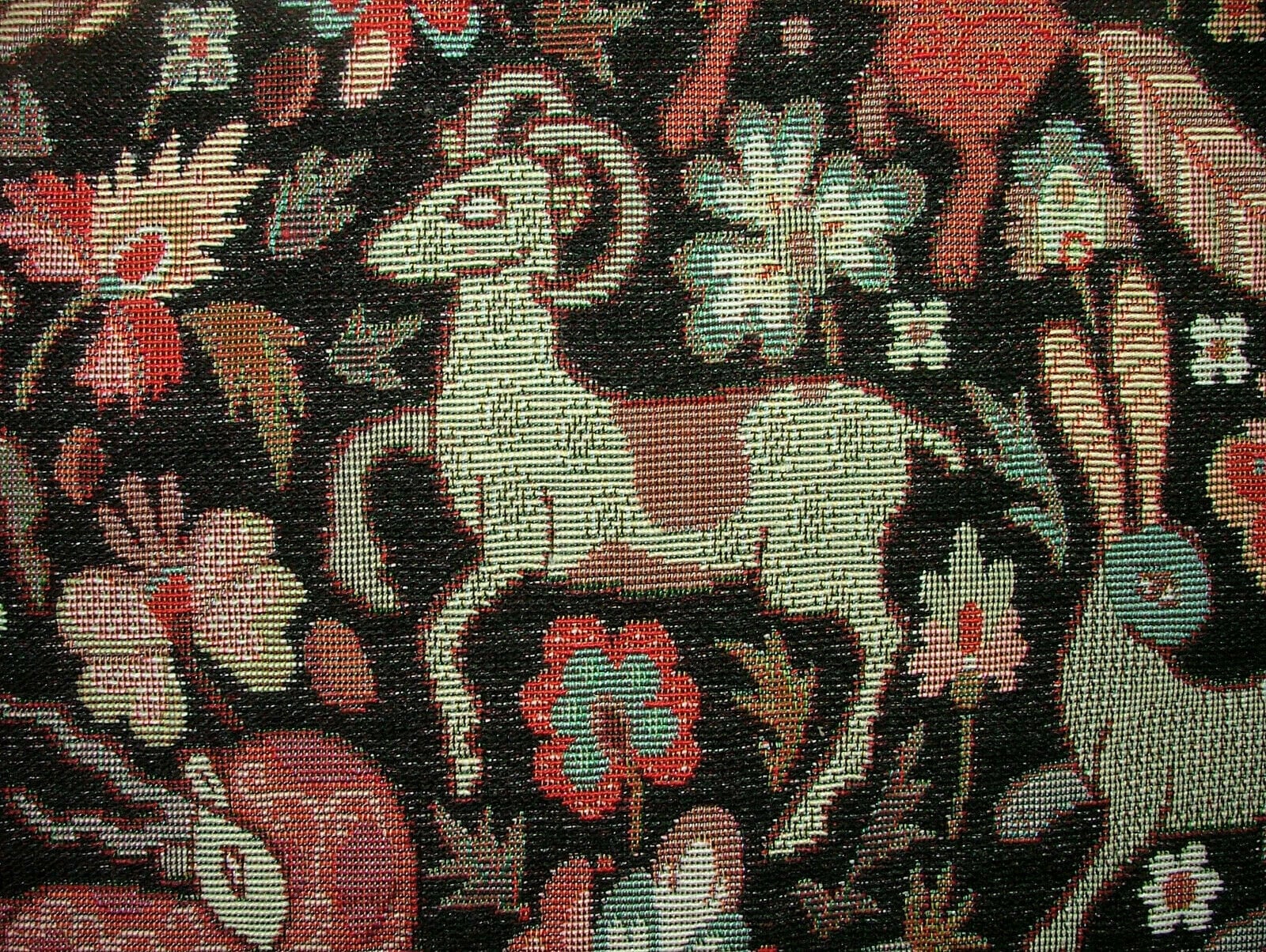 Black - Tudor Forest Tapestry Vintage Fabric - Curtain Upholstery ...