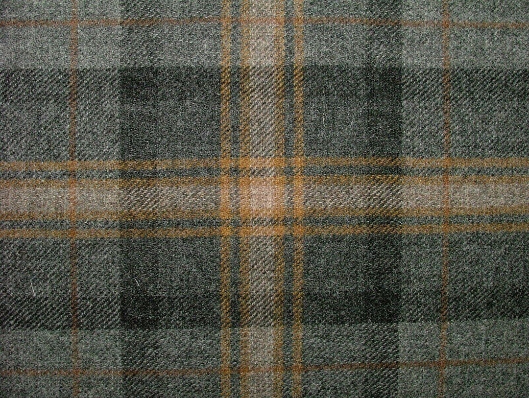 100% Shetland Wool Grey and Gold Tartan Check Upholstery Curtain ...