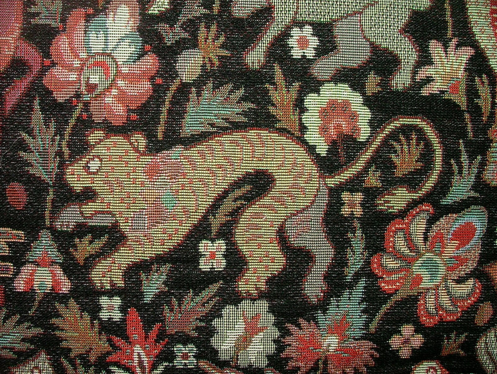 Black - Tudor Forest Tapestry Vintage Fabric - Curtain Upholstery ...