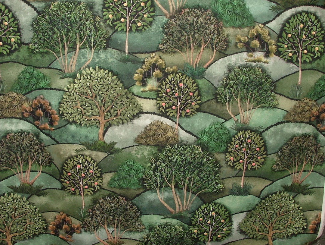 Green Meadow Tree Cotton Fabric Curtain Upholstery Cushion Blanket ...