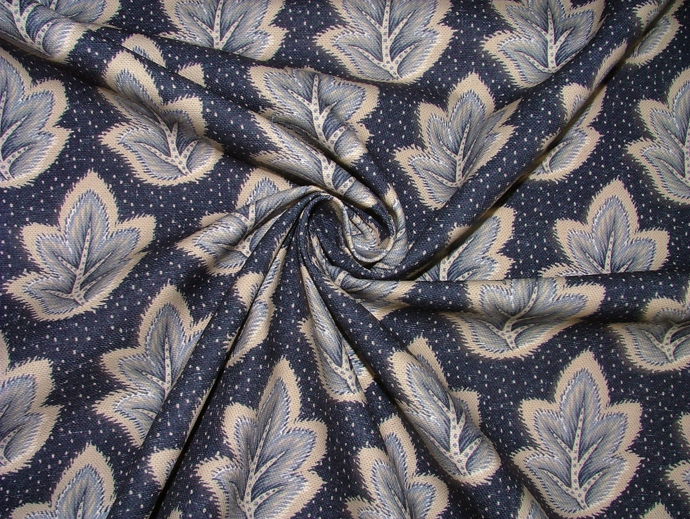 Sapphire Blue Foliage Fall Leaf 100% Cotton Fabric Curtain Cushion ...