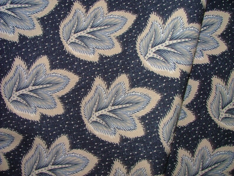 Sapphire Blue Foliage Fall Leaf 100% Cotton Fabric Curtain Cushion ...