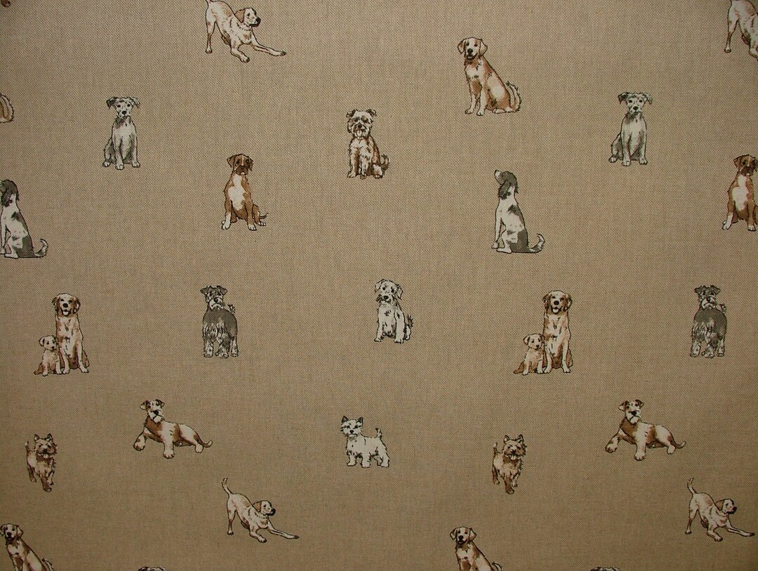 Mini Prints Dogs Linen Look Birds Fabric Curtain Upholstery - Etsy