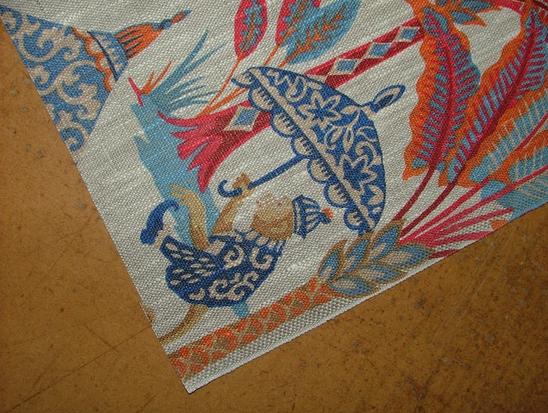 Monkey Parasol Rouge Red French 100% Linen Fabric Curtain Roman Blind ...